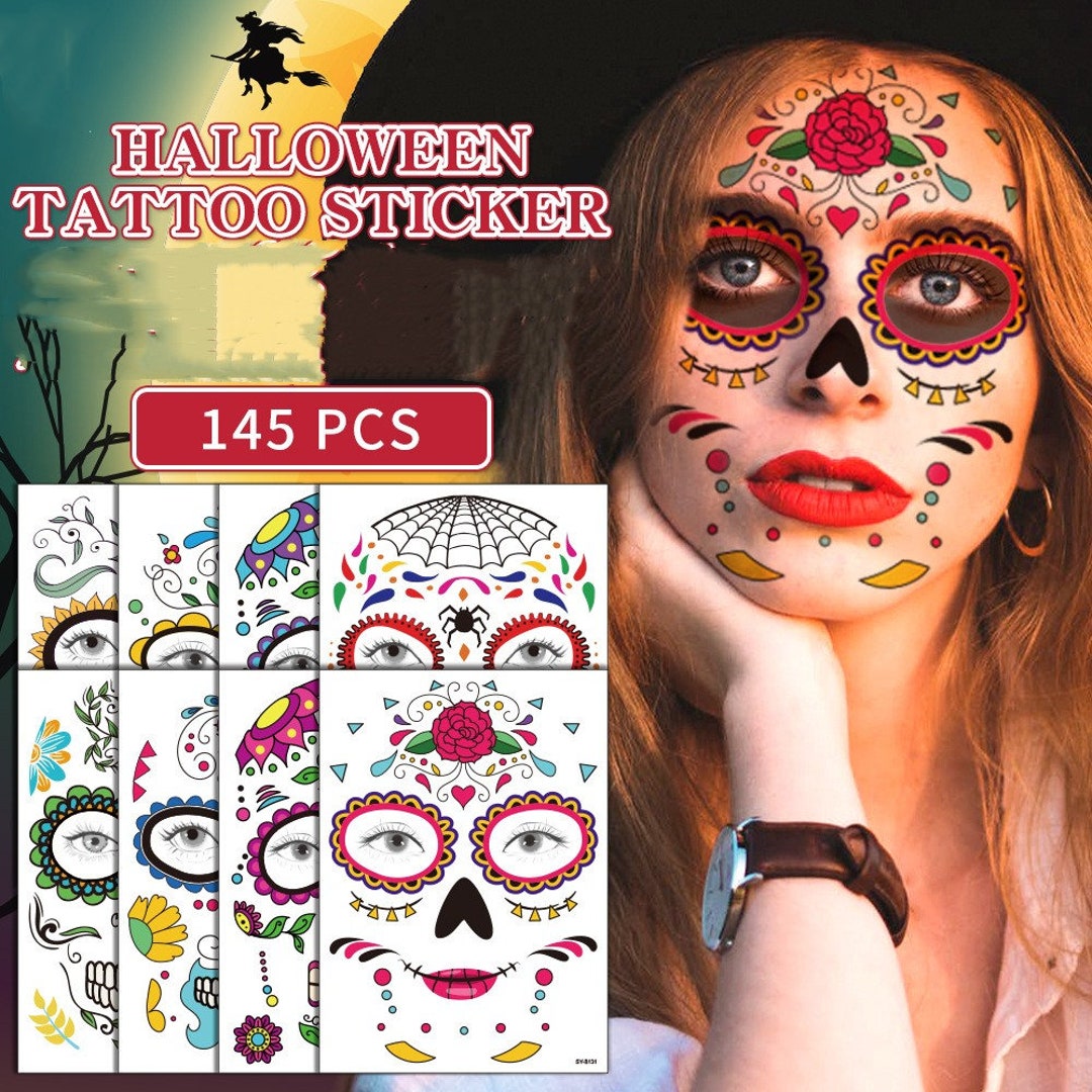 Halloween Skull Face Temporary Tattoo - Etsy
