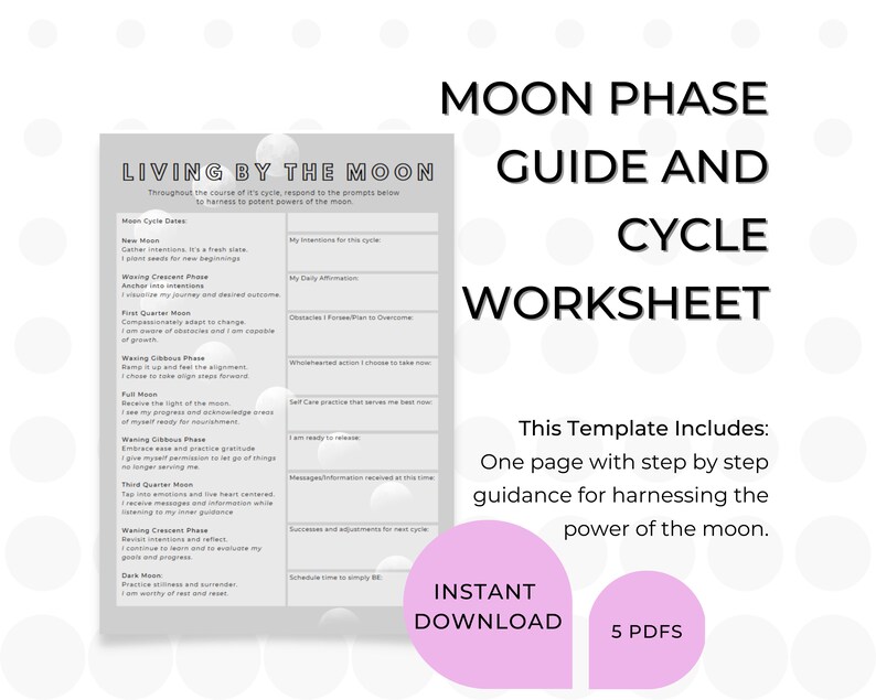 Moon Cycle Guide | Moon Planner Worksheet | Moon Phase Planner Download ...