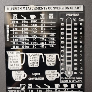 Magnetic - Kitchen Conversion Chart in Black/silver - Fridge Magnet (4 ...