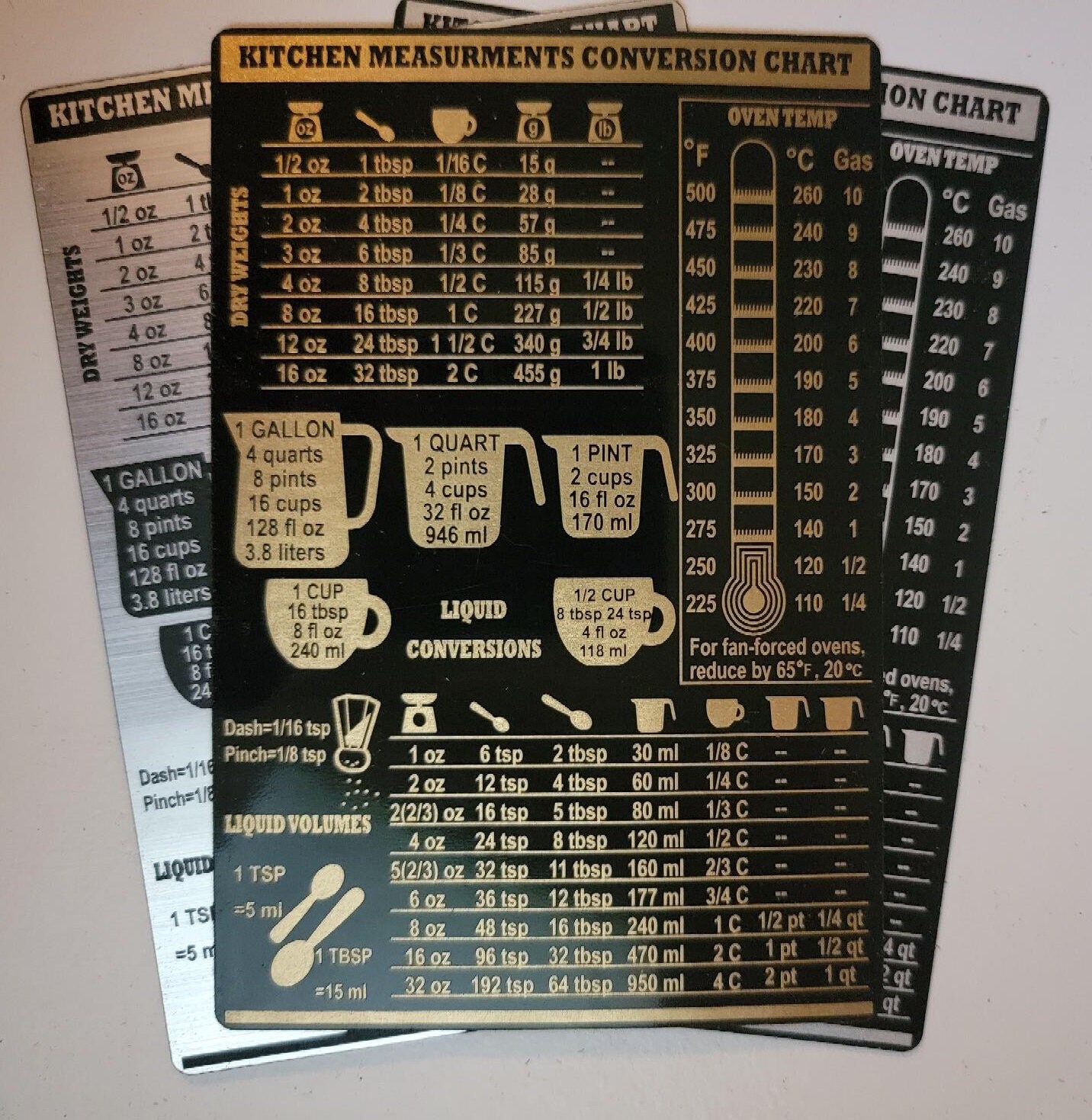 Magnetic - Kitchen Conversion Chart in Black/gold - Fridge Magnet (4"x6 ...