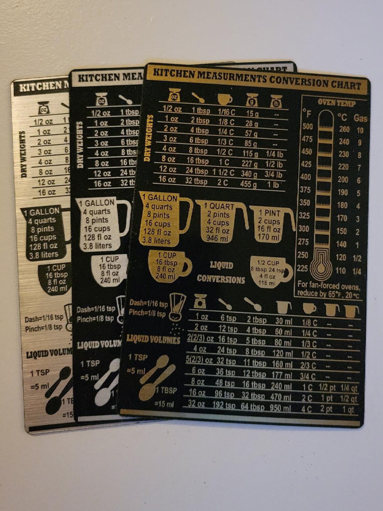Magnetic - Kitchen Conversion Chart in Black/gold - Fridge Magnet (4"x6 ...