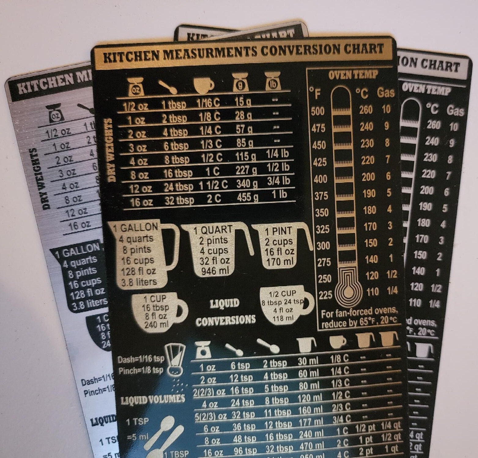 Magnetic Kitchen Conversion Chart in Black/gold Fridge Magnet 4x6 or ...