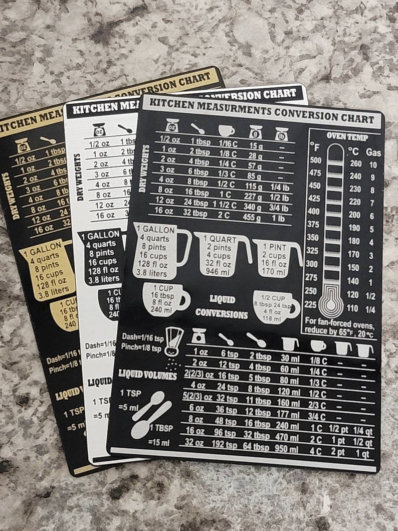 Magnetic Kitchen Conversion Chart in Black/silver Fridge Magnet 4x6 or ...