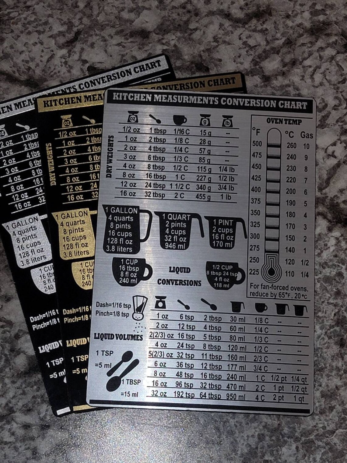 Magnetic Kitchen Conversion Chart in Silver/black Fridge Magnet 4x6 or 3x5 high Quality Laser ...