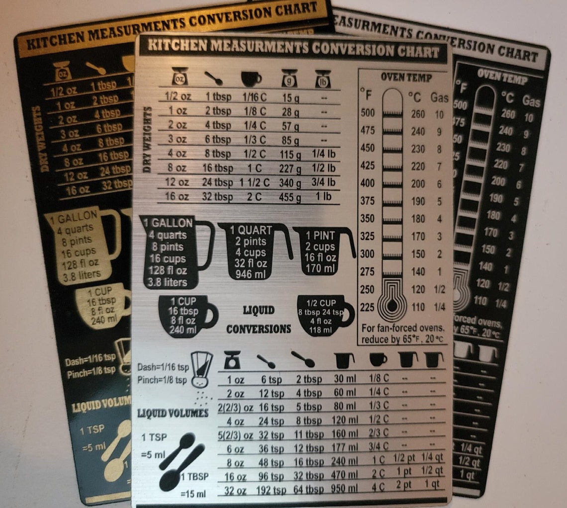 Magnetic Kitchen Conversion Chart in Silver/black Fridge Magnet 4x6 or ...