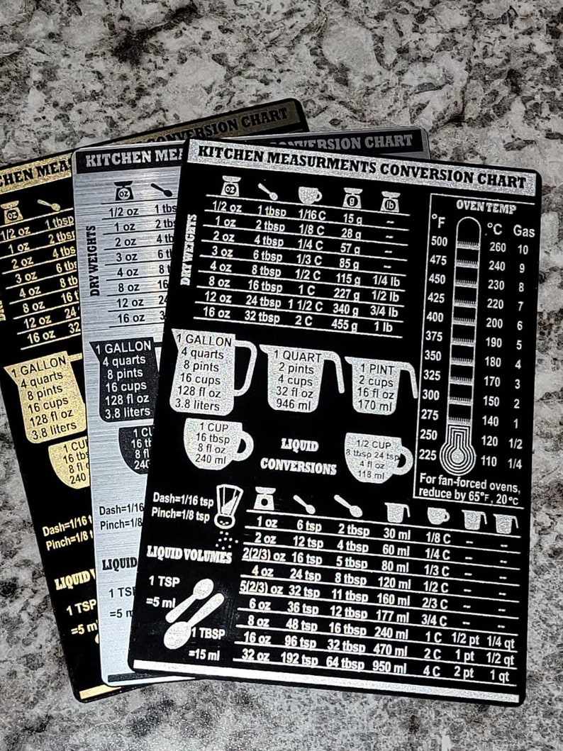 Magnetic Kitchen Conversion Chart in Black/silver Fridge Magnet 4x6 or ...