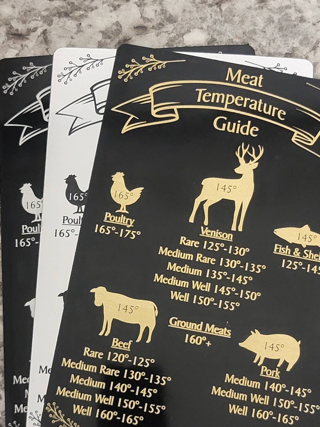 Magnetic - Meat Temperature Guide in Black/gold - Magnet (4"x6" or 3"x5 ...