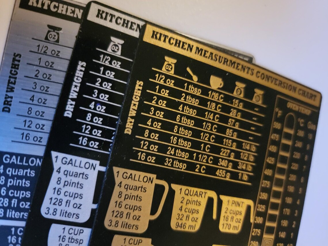 Magnetic Kitchen Conversion Chart in Black/gold Fridge Magnet 4x6 or ...