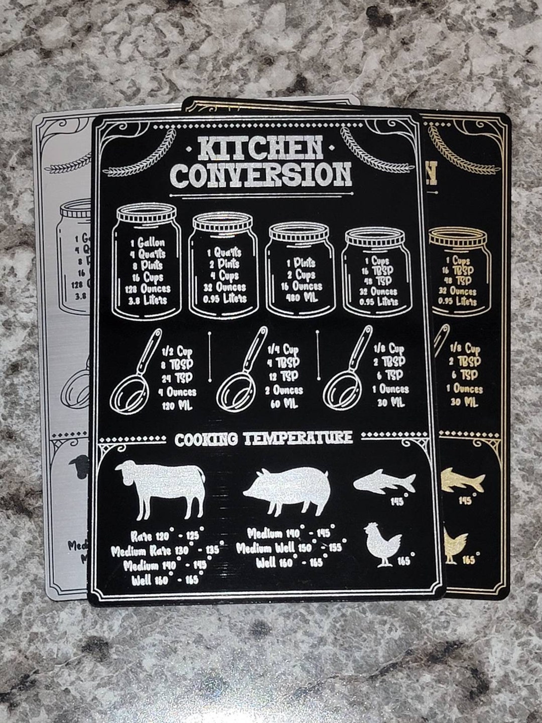Magnetic - Kitchen Conversion and Temperature Chart in Black/silver ...