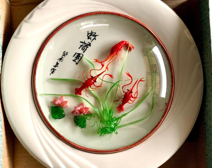 Chinese Prawn Ceramic and Glass Plate With Stand High Grade Ceramics ...