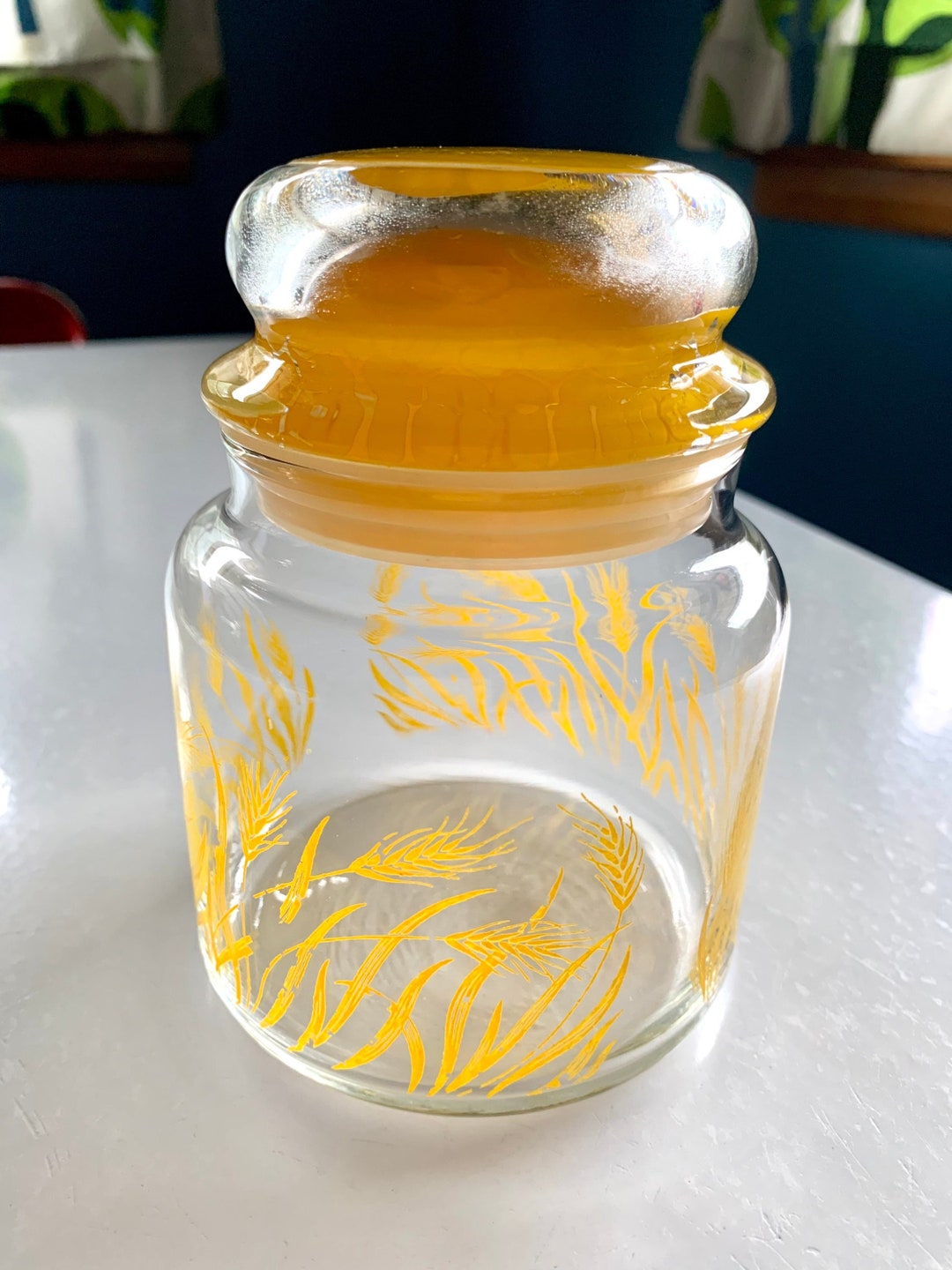 Vintage Anchor Hocking Jar Yellow Wheat Bubble Lid - Etsy