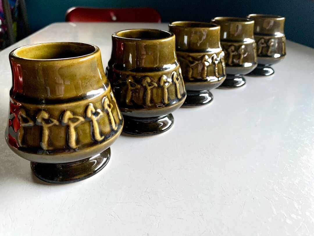 Vintage MCM Olive Green Pottery Egyptian Ceramic Cups Votives FREE ...