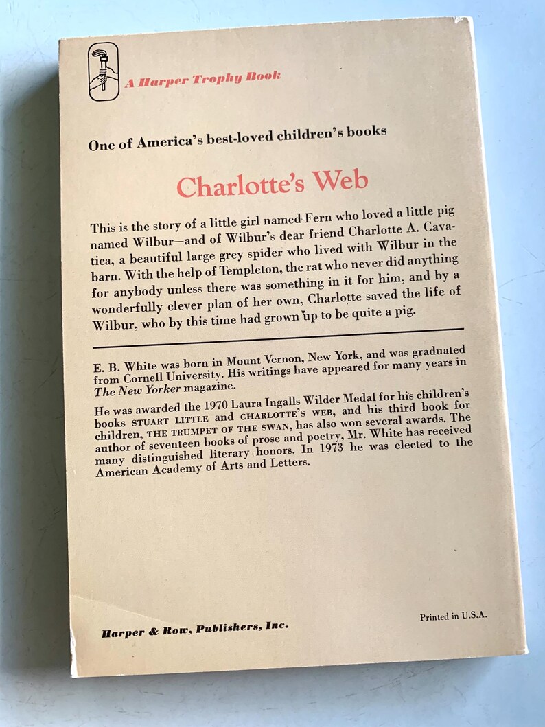 Vintage Charlotte's Web E.B. White 1973 Edition Excellent Condition - Etsy