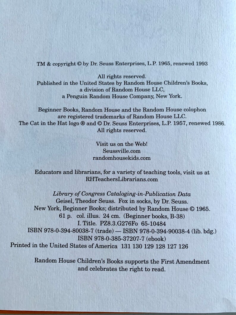 Vintage Dr. Seuss Books ABC, in a People House, Fox in Socks Dr. Seuss ...