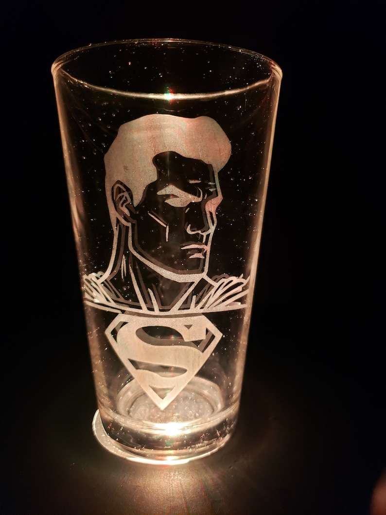 Superman 16 Oz. Etched Glass - Etsy