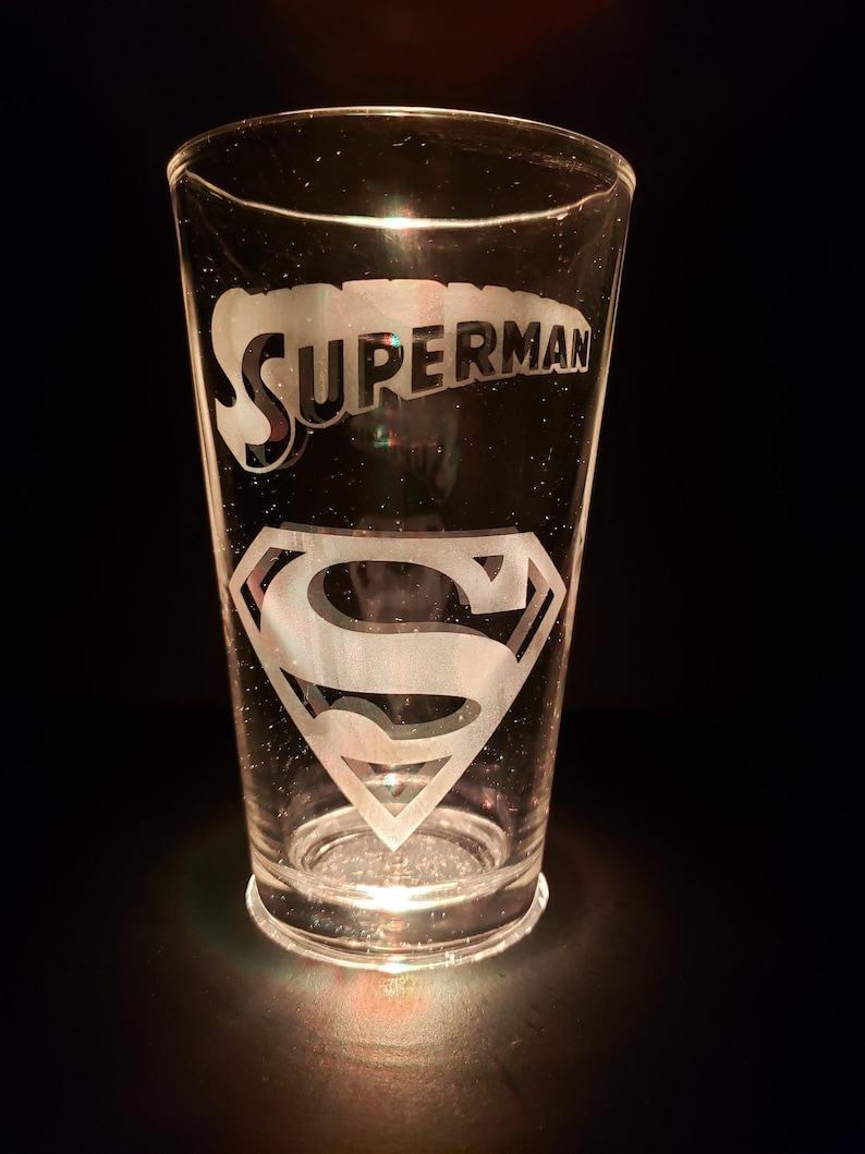 Superman 16 Oz. Etched Glass - Etsy