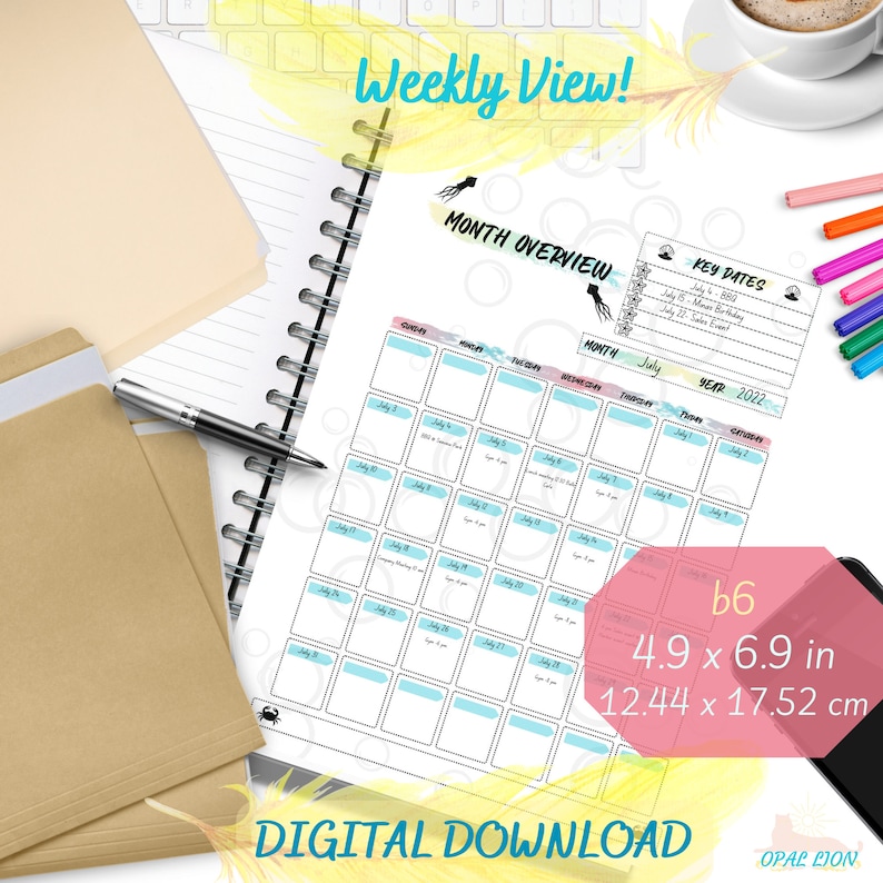 B6 Undated Monthly Printable | B6 Planner Insert | B6 Tn Daily Schedule ...