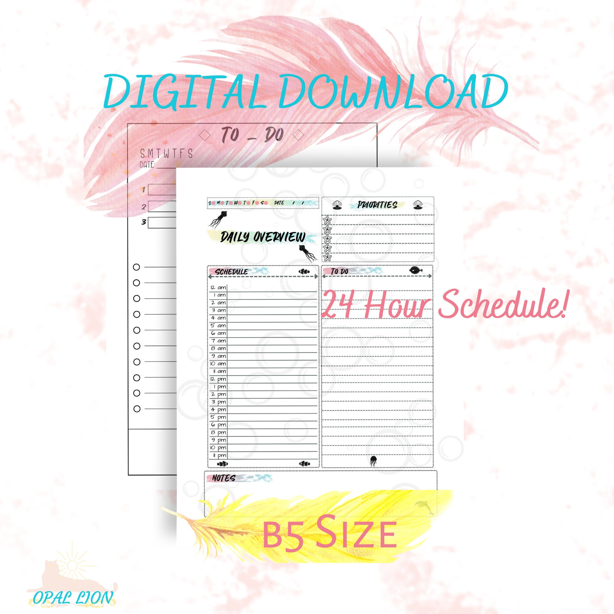 B5 Planner Daily Inserts Printable | Hourly Planner Template | 24 Hr ...