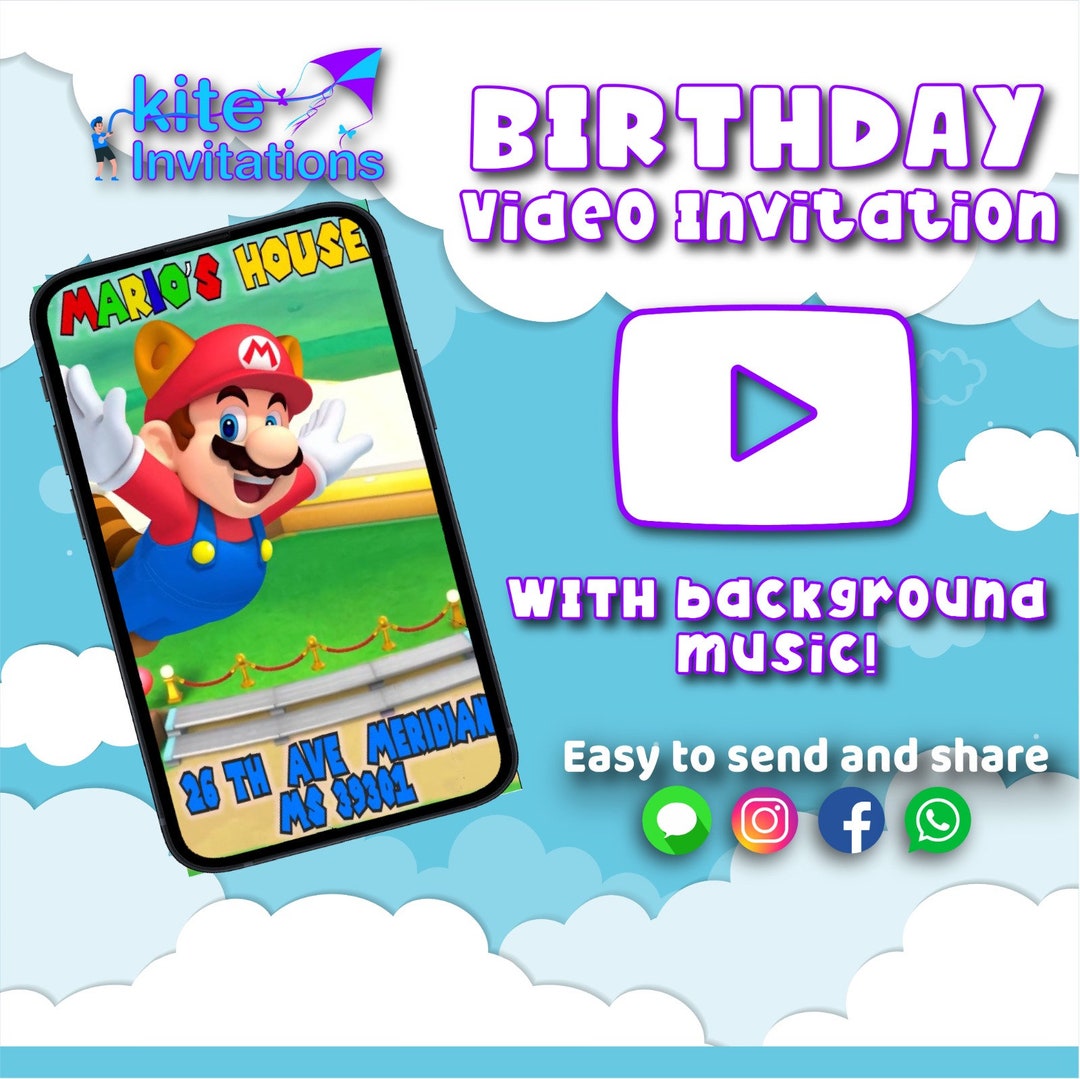 Invitación de Mario Bros, invitación de video de Mario Bros, cumpleaños ...