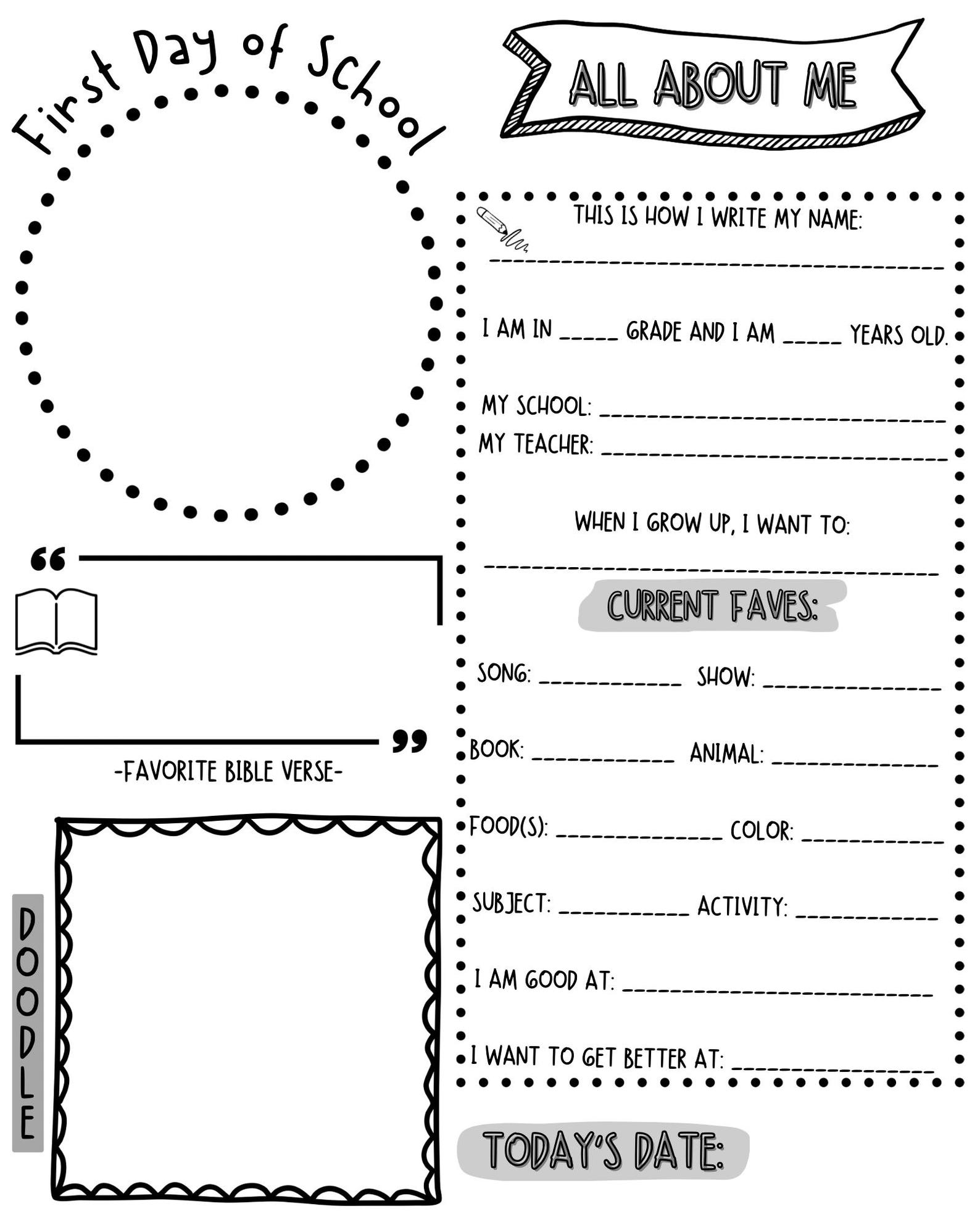 First Day of School / Back to School Survey Printable PDF - Etsy