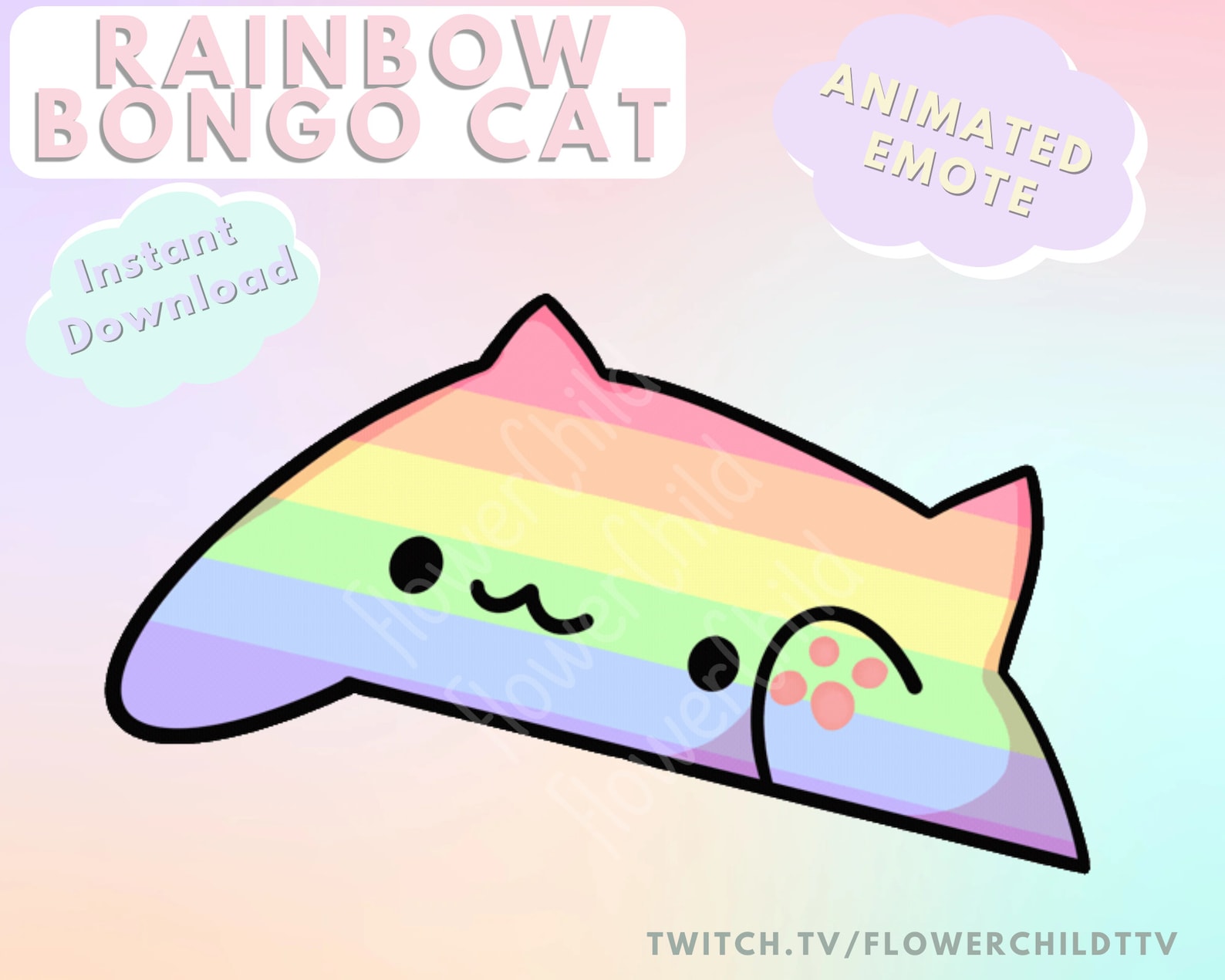 Rainbow Bongo Cat Animated Emote Twitch Cute, Chibi, Pride, Cartoon for ...