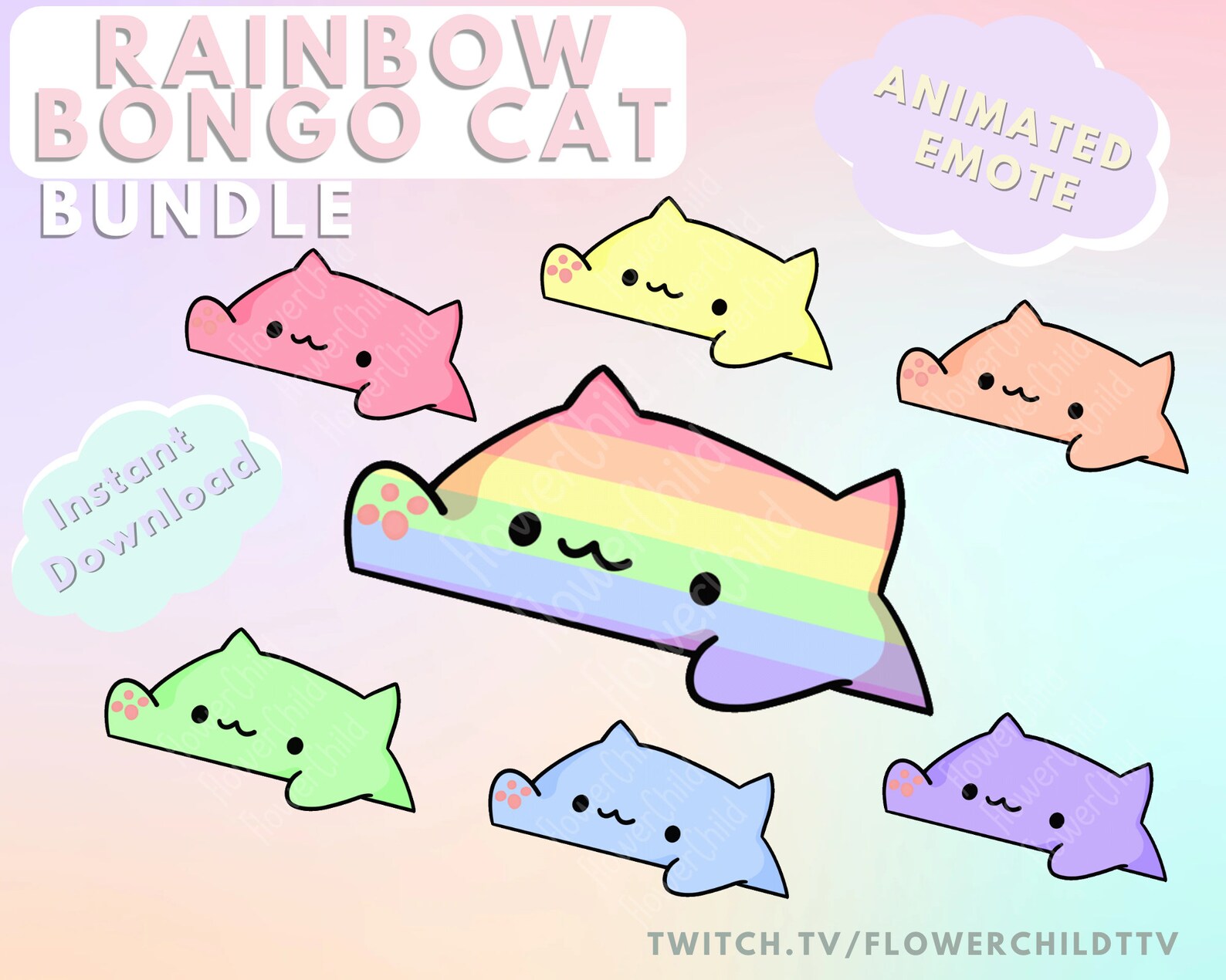 Rainbow Bongo Cat Bundle Animated Emotes - Twitch | Cute, Chibi, Pride ...