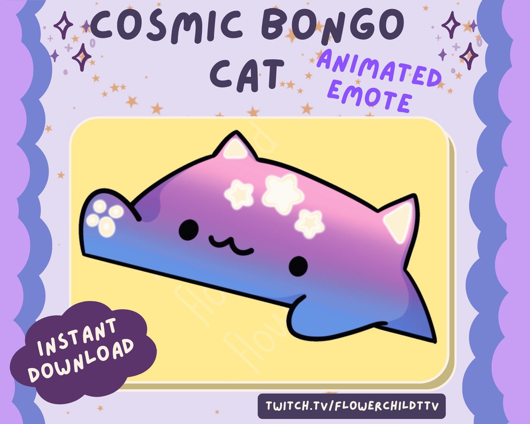 Cosmic Bongo Cat Animated Emote Twitch Cute Chibi Space Cartoon For Streamers Etsy