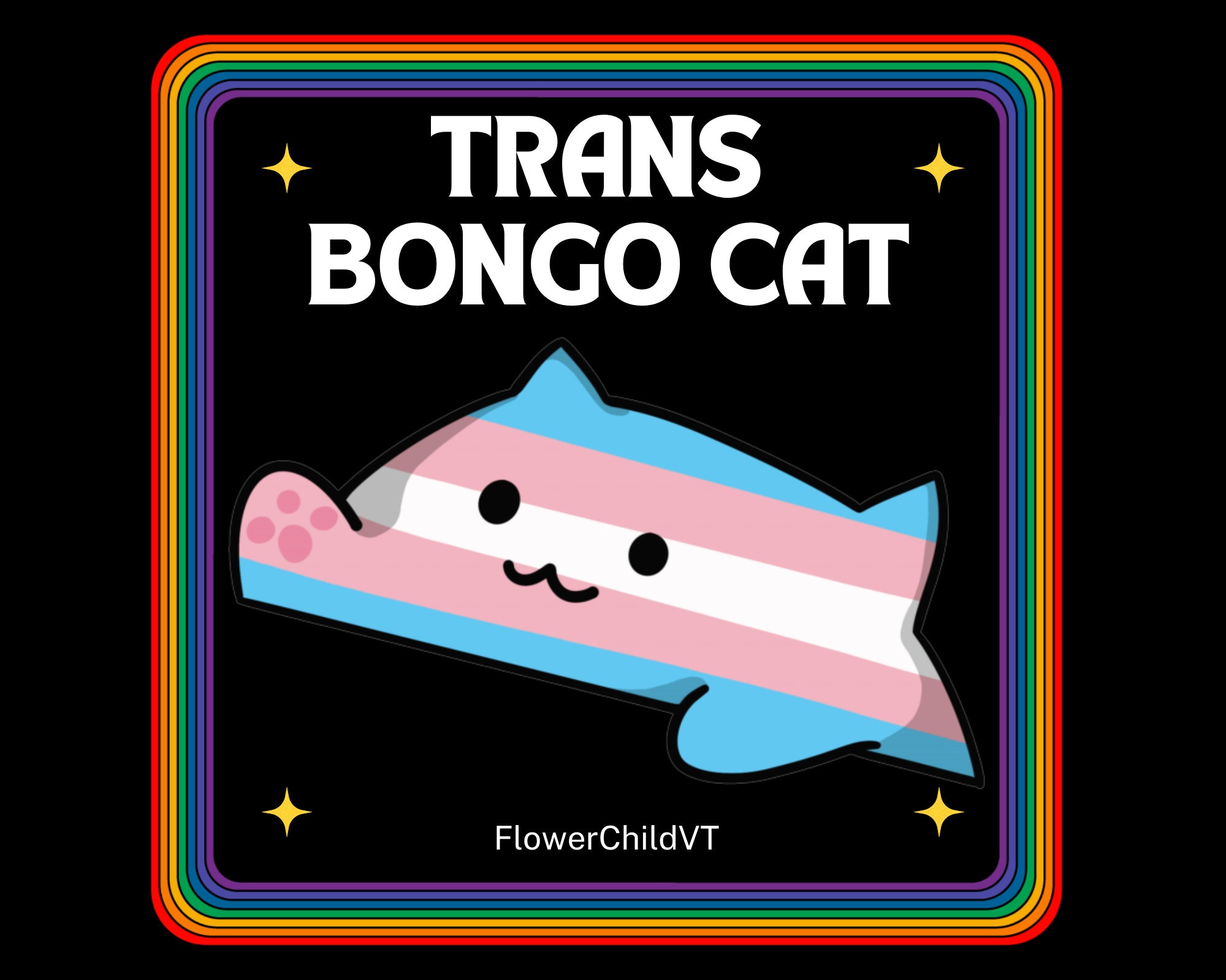 Trans Flag Bongo Cat - Twitch | Cute, Chibi, Pride, Cartoon for Streamers - Etsy
