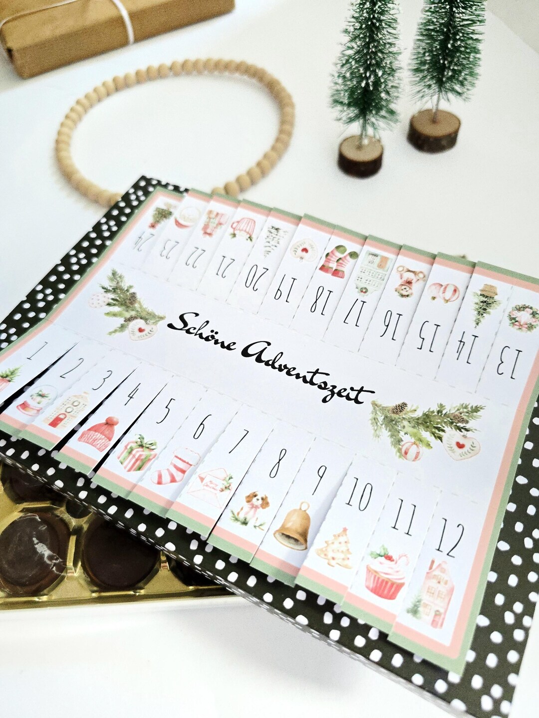 DIY Toffifee Advent Calendar in Green & Pink – Cute PDF Template to ...