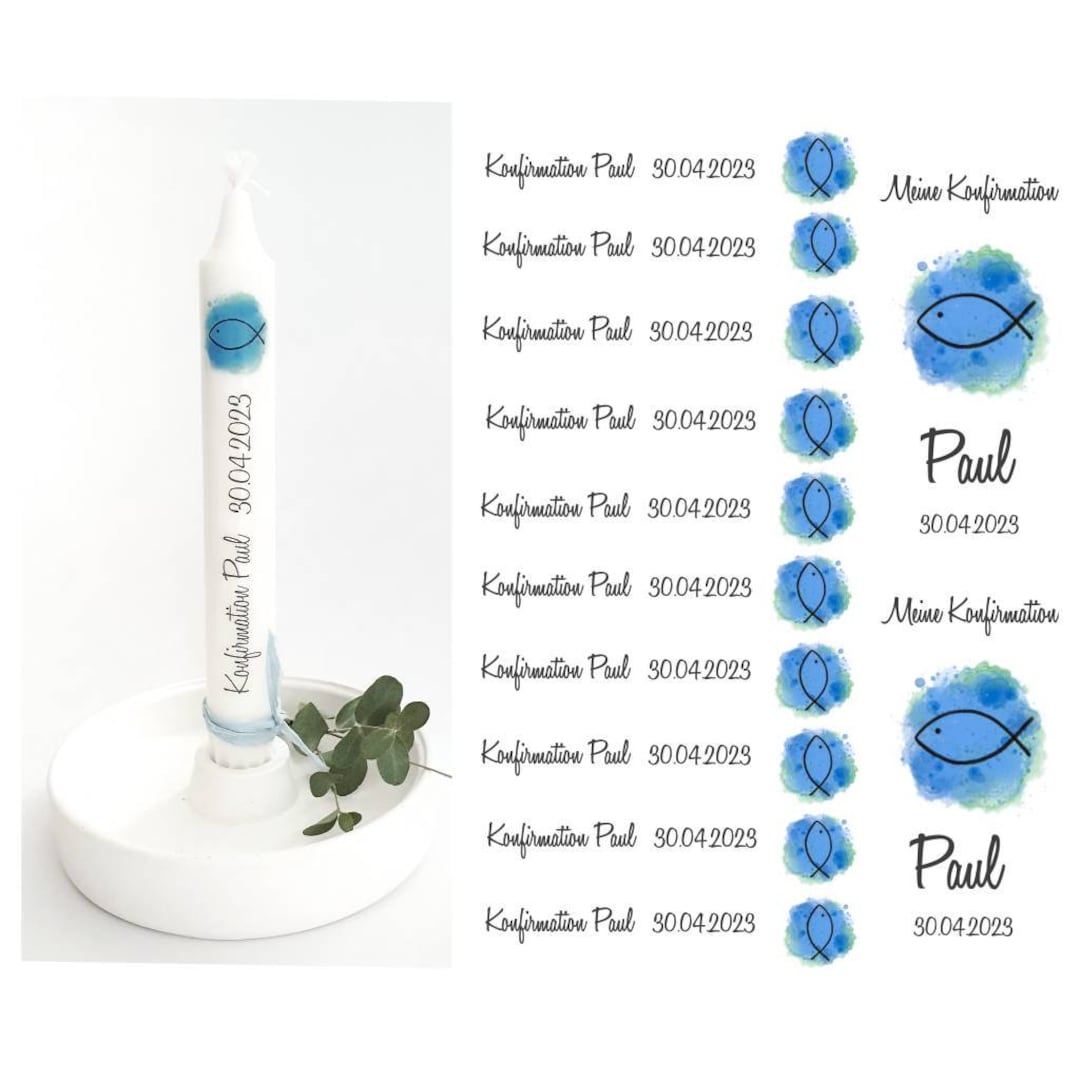 A4 Candle Sticker Personalized Confirmation Communion Baptism PDF for ...