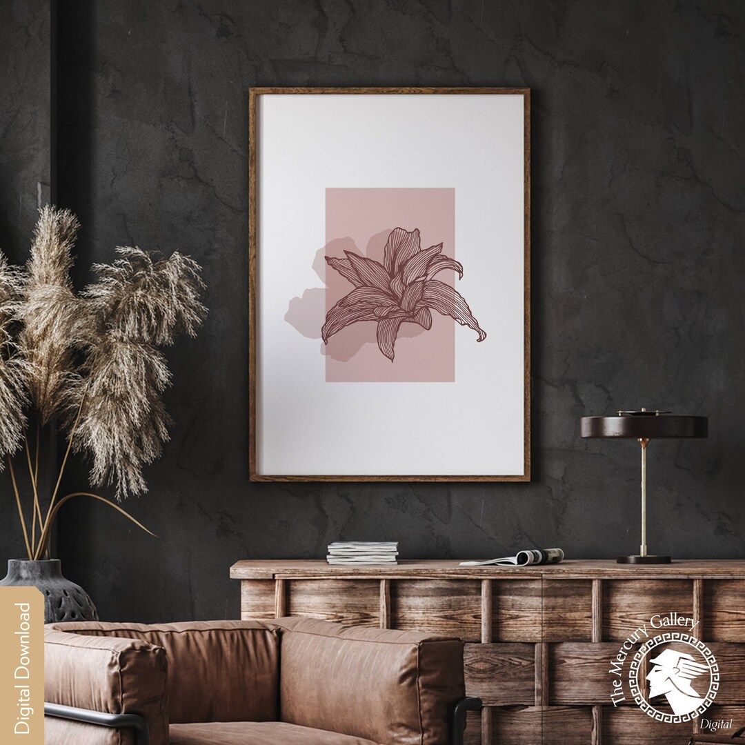 Shades of Blush Botanical Wall Art, Fine Line Flower Drawing, Minimal ...