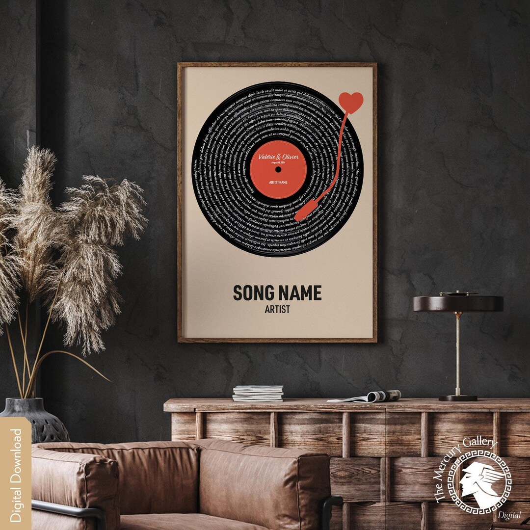 Custom Song Lyrics Print, Song Lyrics Wall Art Print, Vinyl Record ...