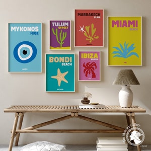 Set of 6 Travel Famous Places Prints, Preppy Travel Poster, Colorful ...