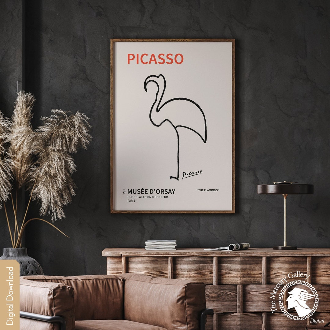 Picasso - Flamingo, One Line Art, Minimalist Vintage Poster, One Line ...