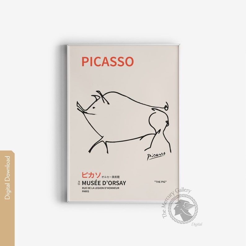 Picasso Pig Line Drawing Bedroom Art Print Vintage Poster - Etsy