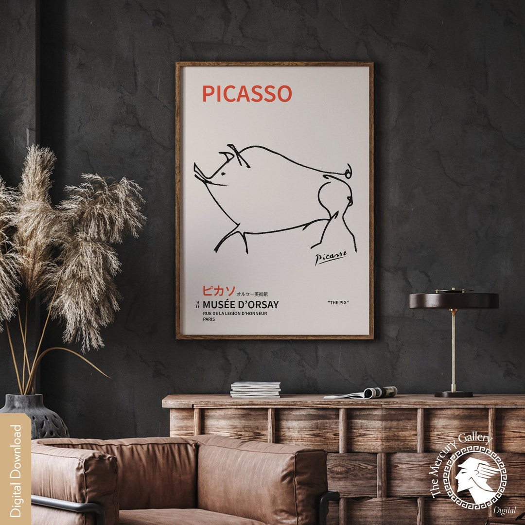 Picasso - Pig, Line Drawing Bedroom Art Print, Vintage Poster, Art ...
