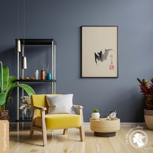 Japanese Bat Painting, Bat and Moon Wodblock Print, Yamada Hogyoku ...