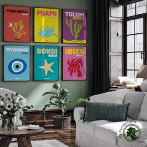 Set of 6 Travel Famous Places Prints, Preppy Travel Poster, Colorful ...