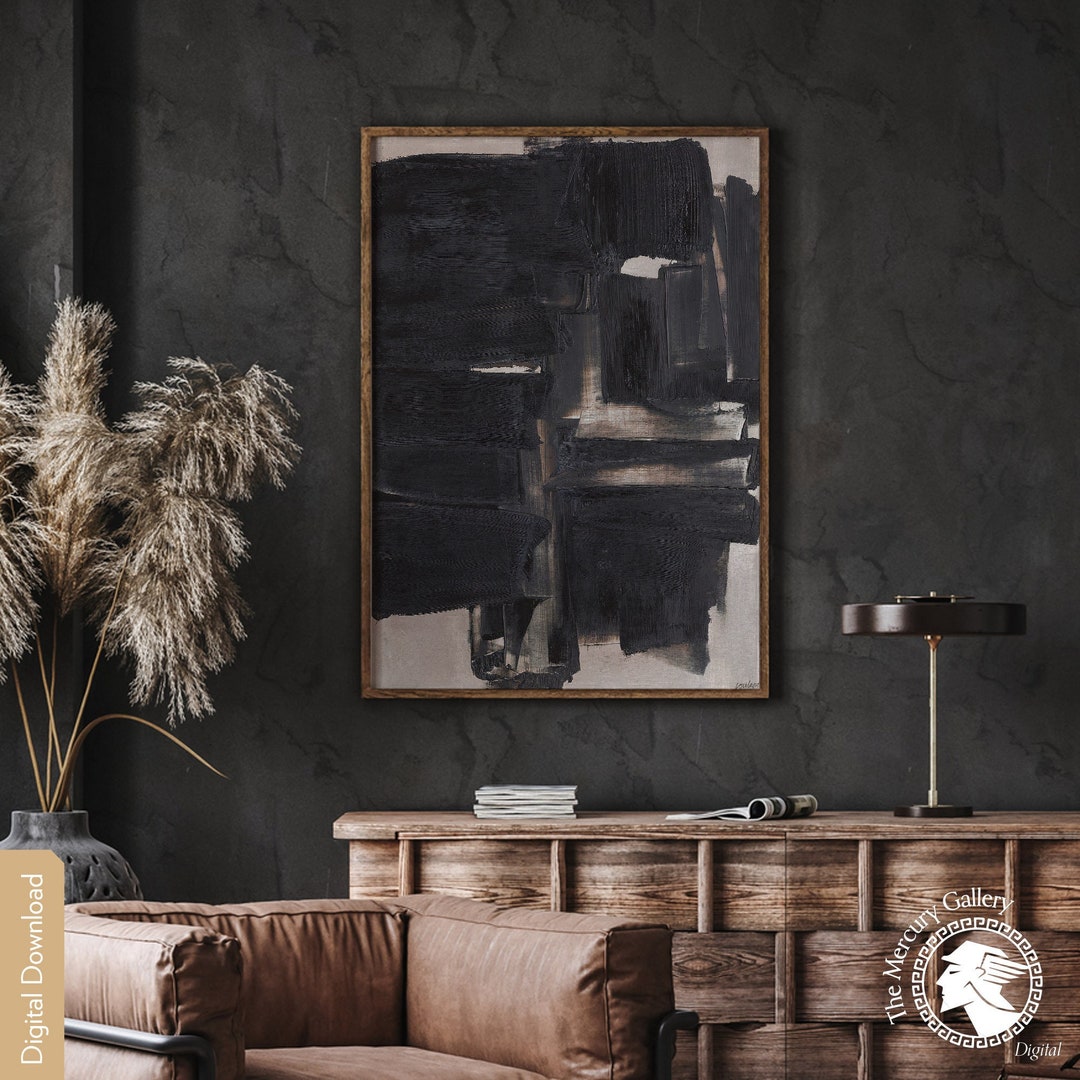Soulages Abstract Art Print, Black Texture Exhibition Poster (digital ...
