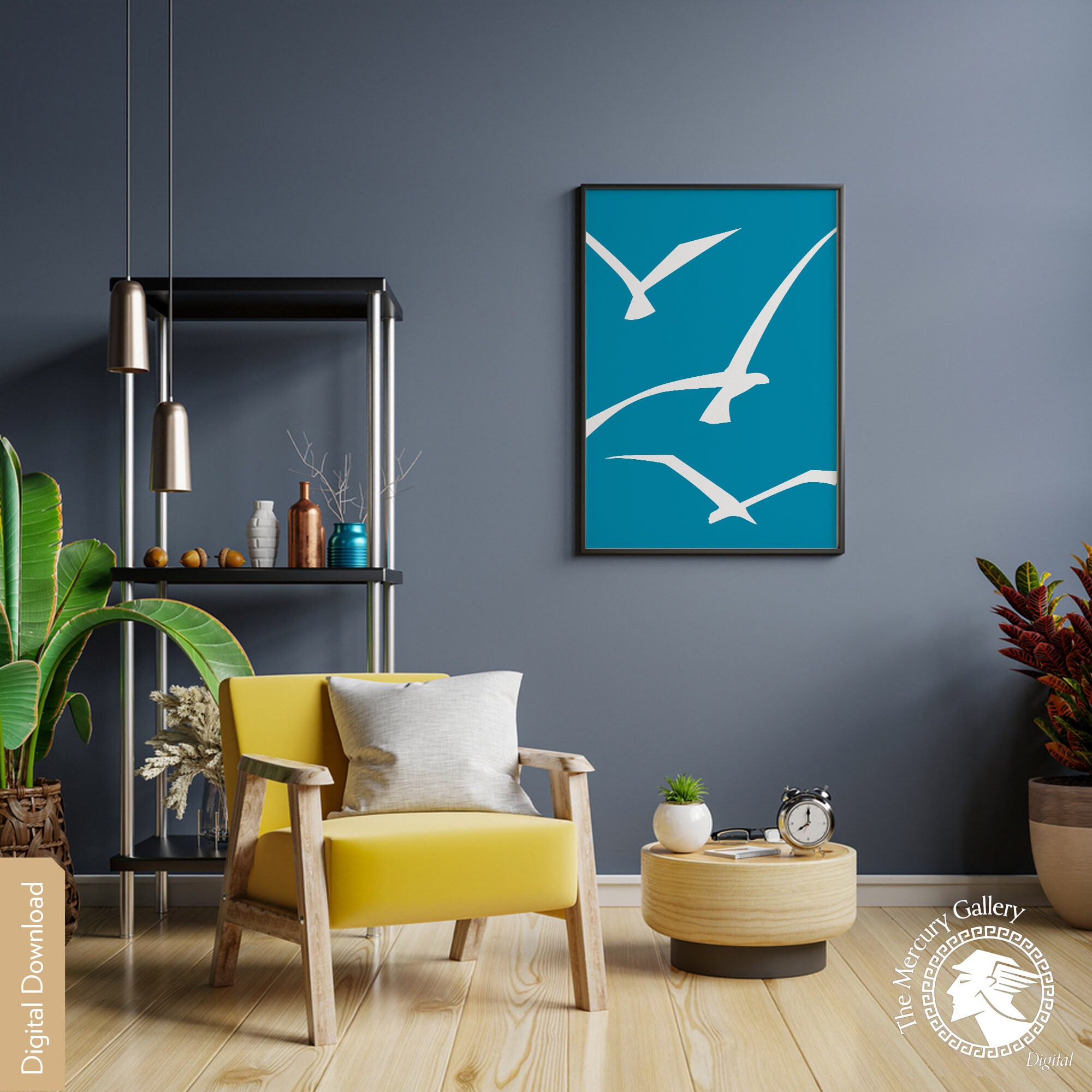 Seabird Art Print Seagulls Print Bird Drawing Blue White - Etsy