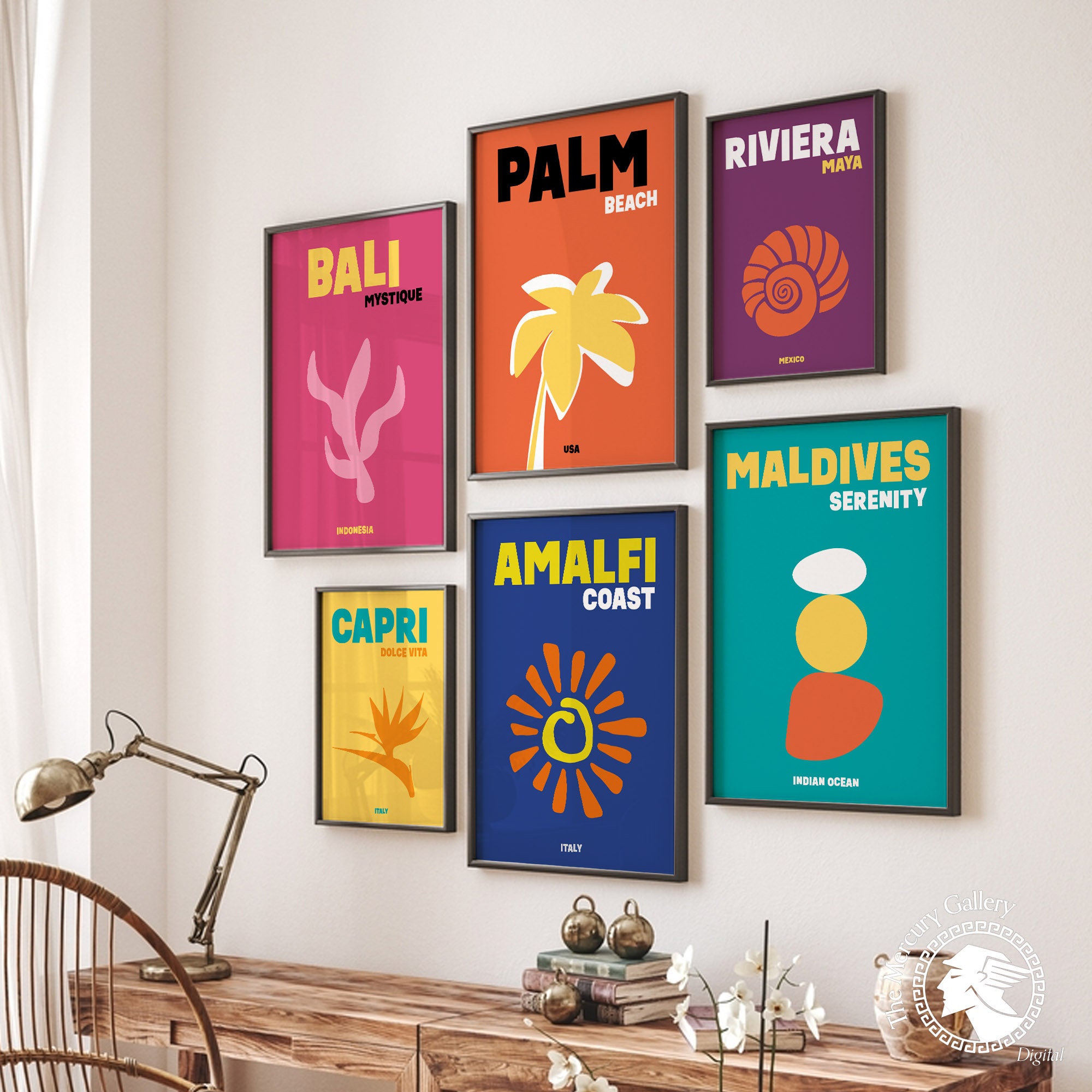 Travel Prints Set, Famous Places Art, Capri, Bali, Maldives (digital ...