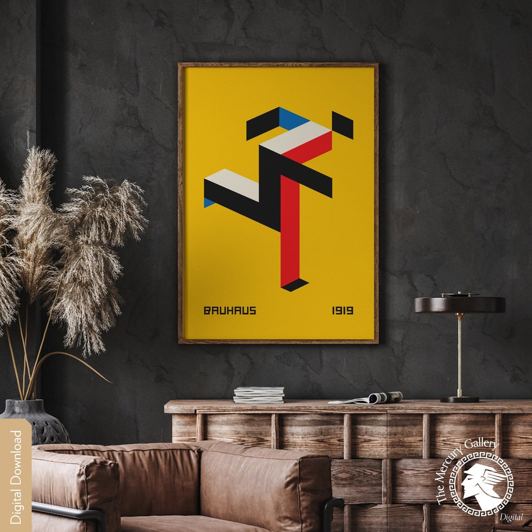 Running Man, Yellow Poster, Bauhaus Modern Art, Geometric Print, Yellow ...