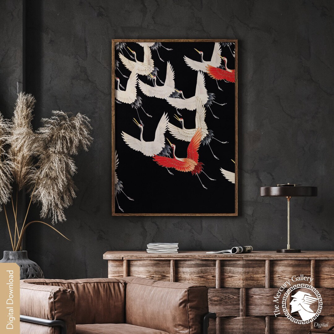 Flying Birds Poster, Flying Cranes, Vintage Animal Poster, Wall Gallery ...