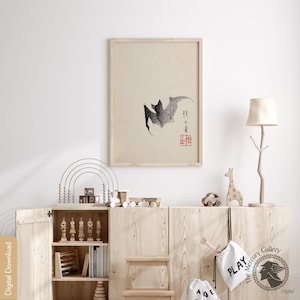 Japanese Bat Painting, Bat and Moon Wodblock Print, Yamada Hogyoku ...