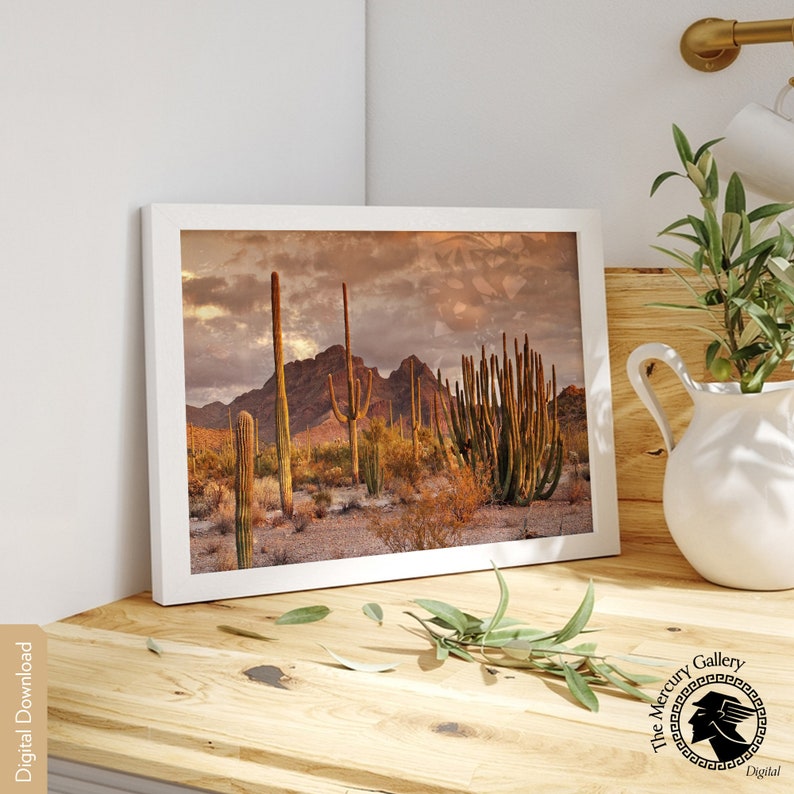 Vintage Desert Landscape Art Print, Southwestern Cactus Decor (digital ...