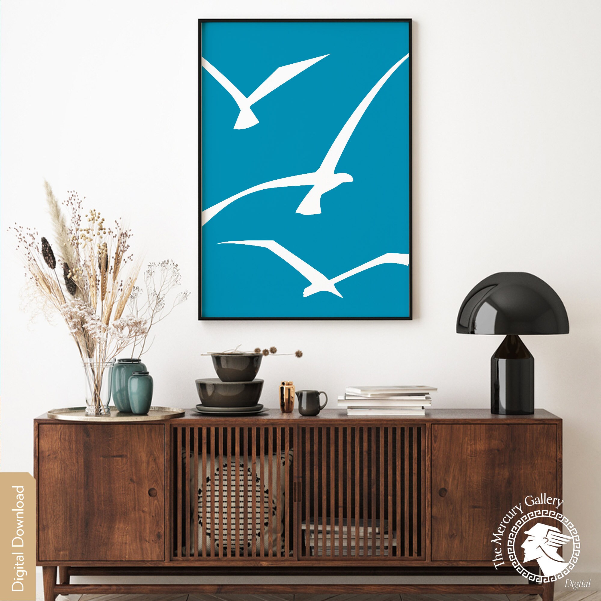 Seabird Art Print Seagulls Print Bird Drawing Blue White - Etsy
