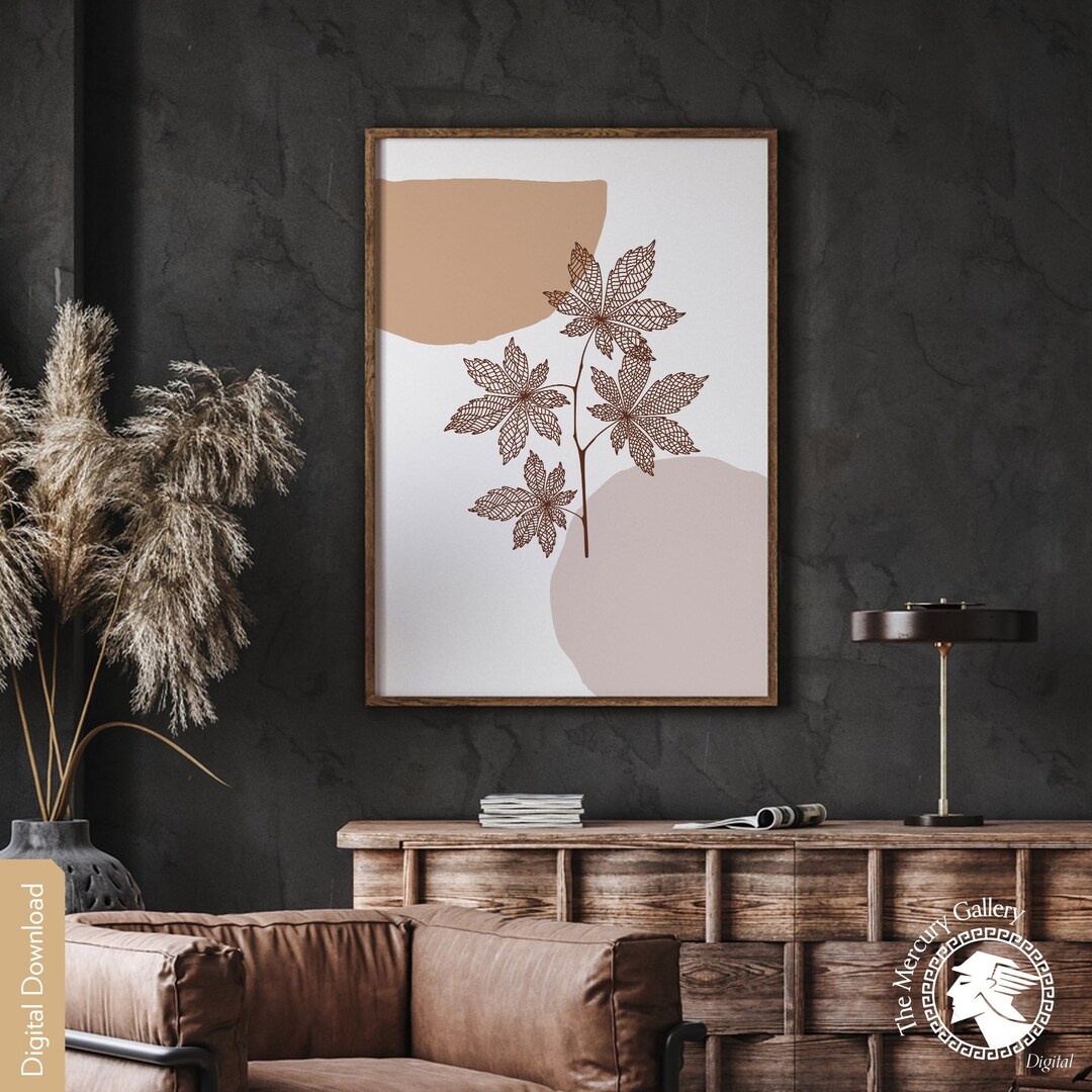 Chestnut Leaves, Minimal Line Botanical Art, Brown Tones, Line Flowers ...