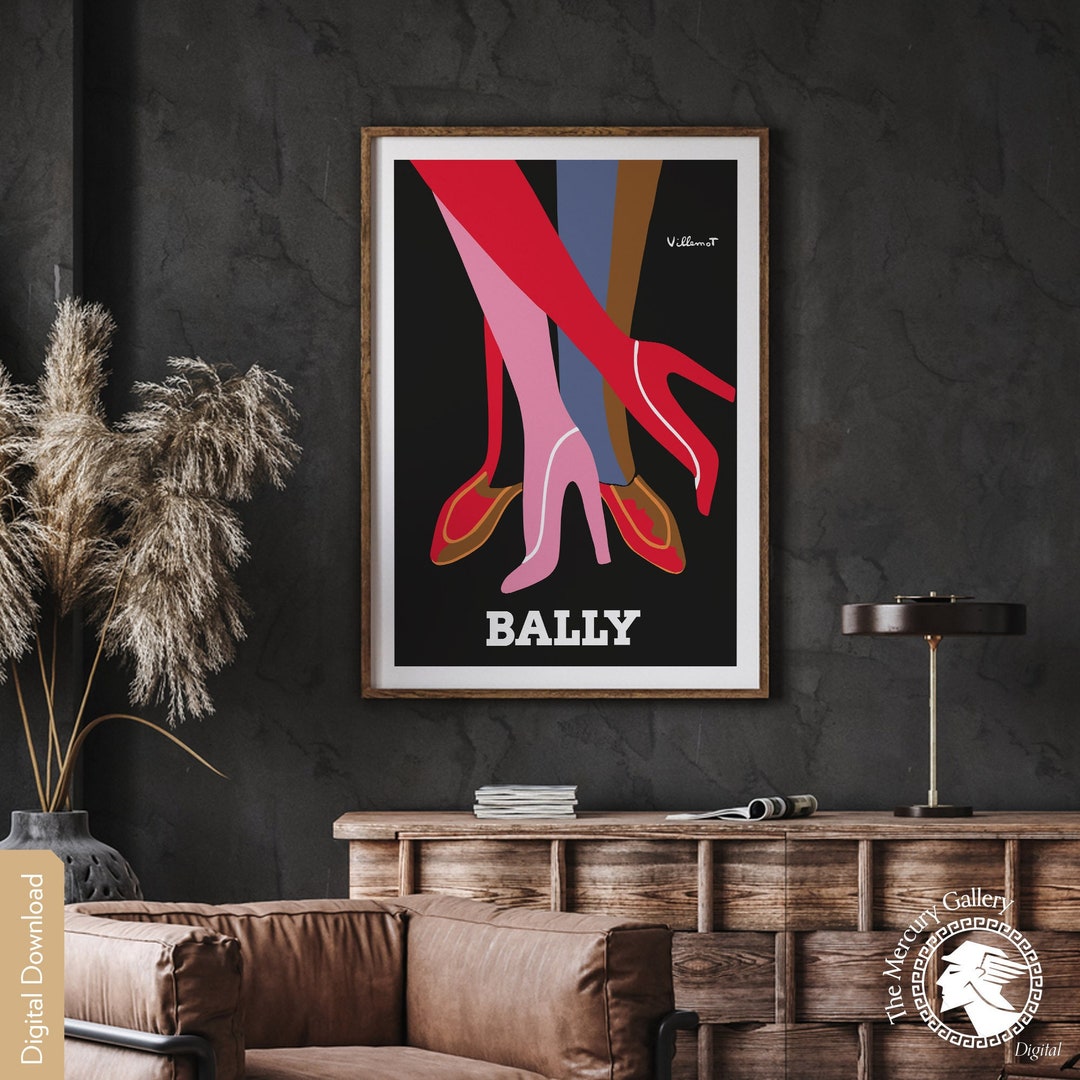 Vintage Bally Legs Woman Shoes Poster, Villemot, Vintage Wall Art ...