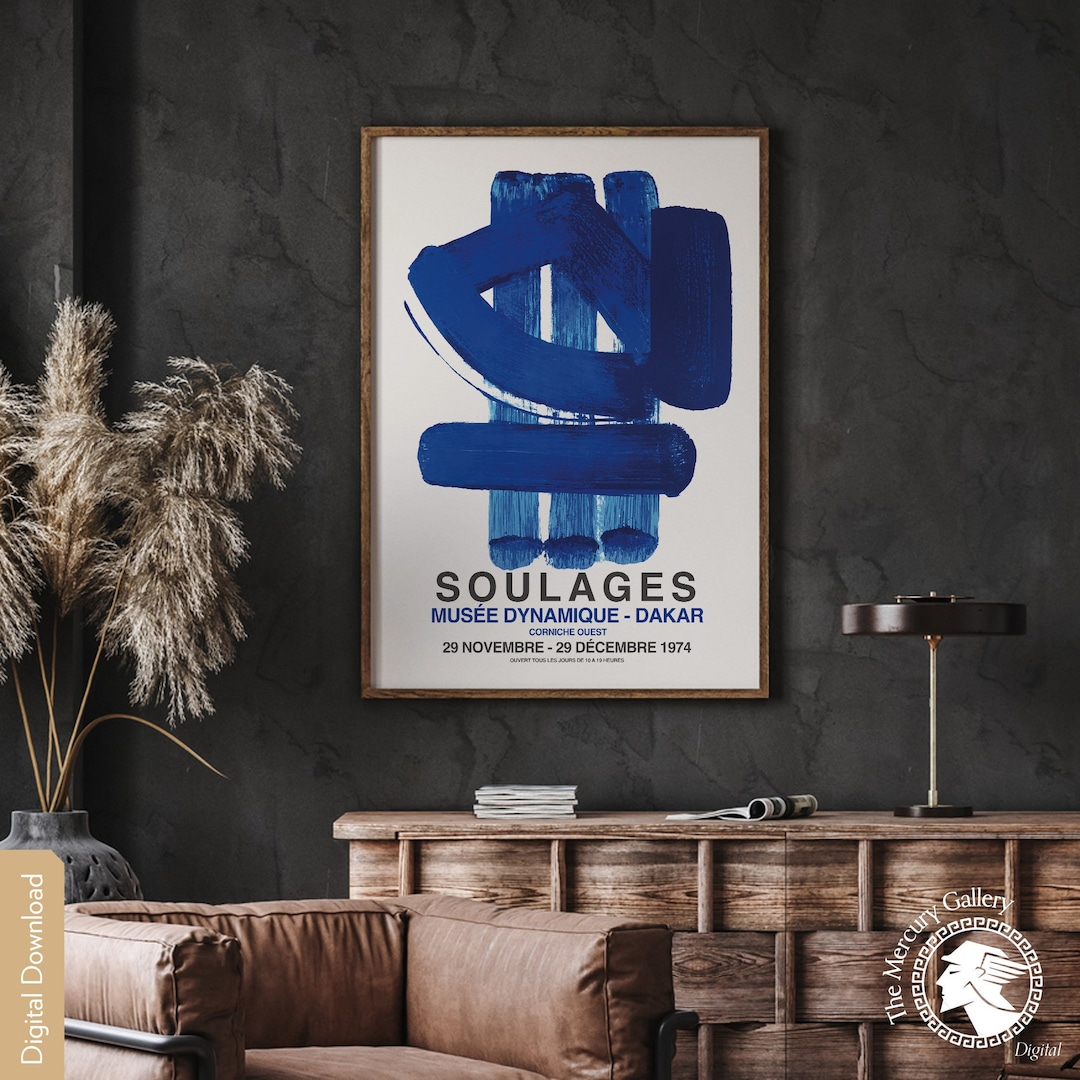 Pierre Soulages Poster, Blue Art Print, Blue Wall Art, Exhibition Print ...