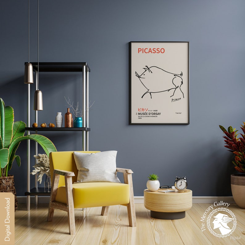 Picasso - Pig, Line Drawing Bedroom Art Print, Vintage Poster, Art ...
